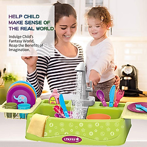 Kids Play Sink Toys with Running Water for Boy Girls Toddlers 1-3, Bird Bath Toys for Kids 5 6-8, Water Table Toy with Auto Working Faucet, Pretend Play Kitchen Cleaning Set Dishwasher Role Play Gifts