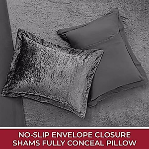 Mellanni Velvet King Duvet Cover Set - Fade, Stain, Shrink, and Wrinkle Resistant - King Gray Comforter Cover Set - 8 Ties & Hidden Button Closure - Duvet Cover with 2 Pillow Shams (King, Gray)