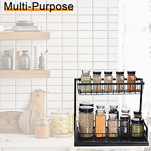 uxcell Under Sink Organizer, Pull Out Cabinet Organizer 2-Tier Slide Out Sliding Shelf Under Cabinet Countertop Storage Multi-Use Rack for Under Kitchen Bathroom Organizers, Black