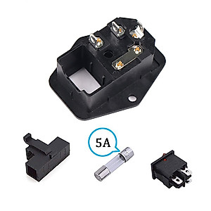 URBEST Inlet Module Plug 5A Fuse Switch Male Power Socket w Switch Plug 10A 250V 3 Pin IEC320 C14 Connected Terminal Crimps and Wires
