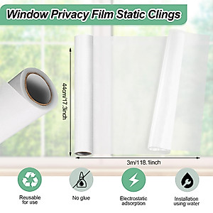 vivinin Frosted Glass Window Film,17.3x118.1 Inches Privacy Film Anti Uv, Frosted Window Privacy Film Non Adhesive, Window Film Privacy for Bathroom Home and Office