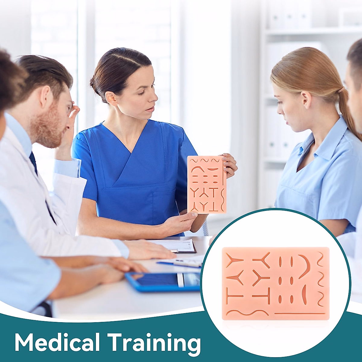 Medarchitect Upgraded Suture Practice Pad Reusable Silicone Medical Training Skin Model with 19 Pre-Cut Wounds for Medical Practice Suturing Medical Student Training Education Course