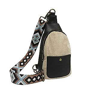 Sling Bag for Women PU Leather Crossbody Plush Splicing Satchel Chest Daypack Shoulder Backpack Cycling Hiking Travel