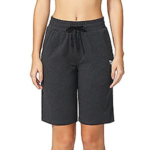 BALEAF Women's 10" Bermuda Shorts Long Cotton Casual Summer Knee Length Pull On Lounge Walking Exercise Shorts with Pockets Charcoal Size S
