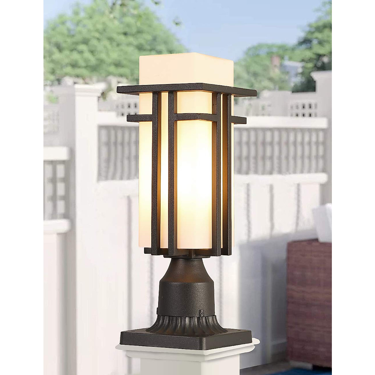 EERU Outdoor Post Lights Waterproof Metal Frame with Milk White Frosted Glass, Pier Mount Outdoor Lighting Fixtures(with 3-Inch Pier Mount Base) Outdoor Post Lantern for Garden Backyard and Porch