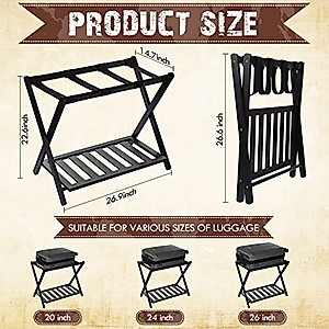 6 Pcs Folding Luggage Racks with Storage Shelf Foldable Suitcase Racks Bamboo Luggage Rack Suitcase Stand with Nylon Straps Strong Bearing Capacity Luggage Holder for Bedroom Guest Room Hotel, Black