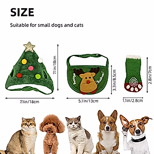 Dog Cat Christmas Outfit Hat Pet Small Dog Bib Costume 3 Pcs Christmas Santa Dog Clothes with Socks Lovely Cat Green Hats Tangcii Funny Puppy Dog Cosplay Outfits Dress Apparel Accessories Set