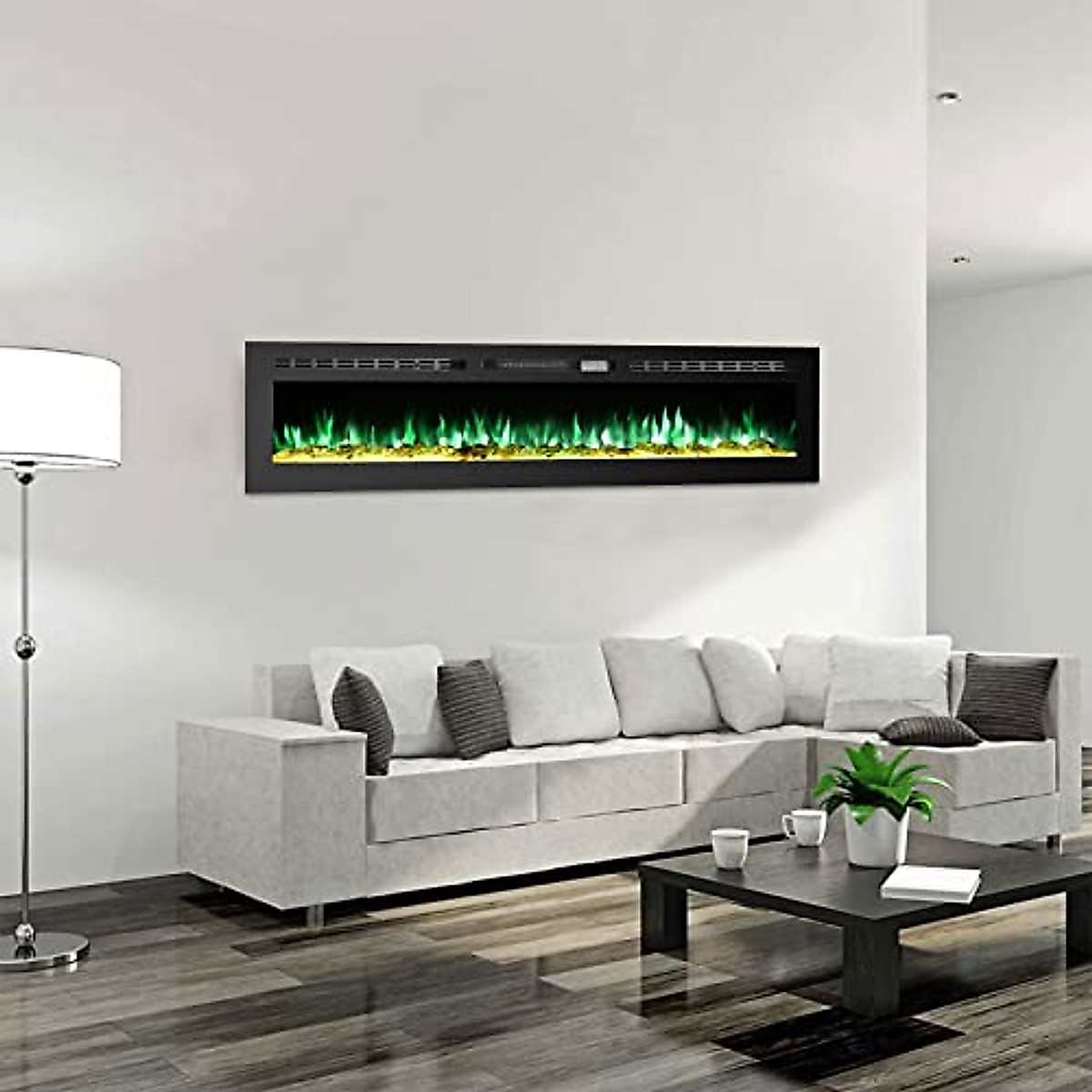 70 Inch Electric Fireplace Inserts, Wall Mounted Fireplace, Led Fireplace with Logs, Recessed Electric Fireplace with Remote Control, Linear Fireplace, 9 Multi Color Flames, 750/1500W