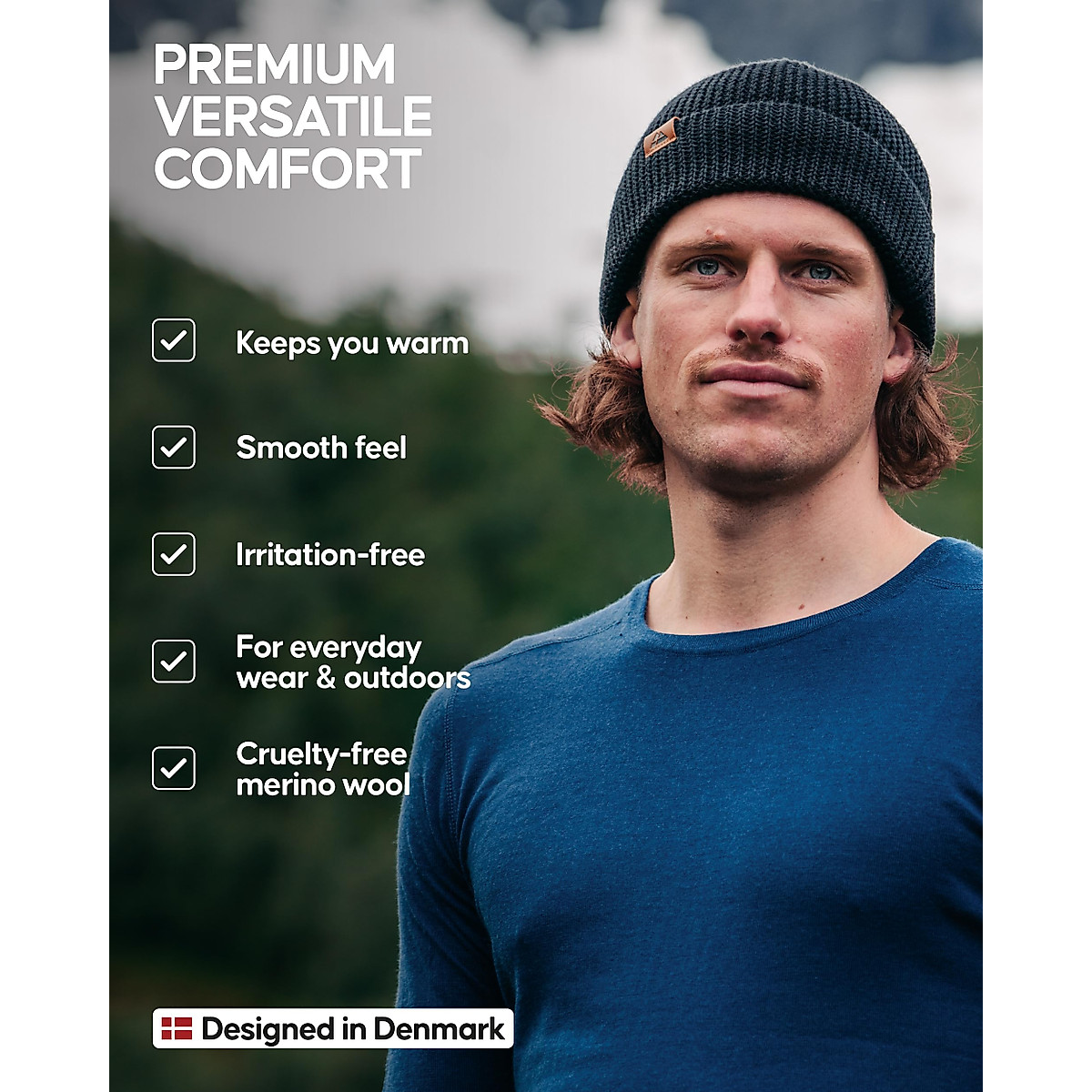 DANISH ENDURANCE Polar Fleece Merino Beanie Adult 1-Pack One Size Black 1-Pack