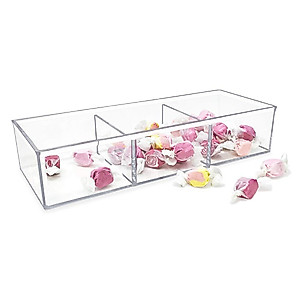 Isaac Jacobs Large 3-Compartment Acrylic Stackable Organizer (12.9" L x 5" W x 2.7" H), Multi-Sectional Tray & Storage Solution for Makeup, Craft Supplies, Bathroom, Kitchen, Office (Clear)