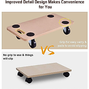 Happytools Set of 2 Wood Dolly, Heavy Duty Portable Platform Truck w/ 4 PP Casters & Anti-Skid Pads, Labor-Saving Carrier Cart for Home, Shop, Warehouse, 440 lbs Capacity, Natural