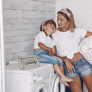 SUPERDANT Dryer Sheets Holder with Lid Rustic Dryer Sheet Dispenser Laundry Lettering Dryer Sheets Container Laundry Fabric Softener Dispenser Box for Laundry Room Organization Storage Gray