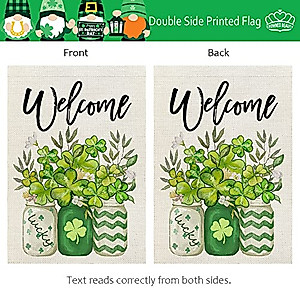 CROWNED BEAUTY St Patricks Day Garden Flag 12x18 Inch Double Sided for Outside Small Burlap Green Shamrocks Clovers Lucky Welcome Yard Holiday Flag CF725-12