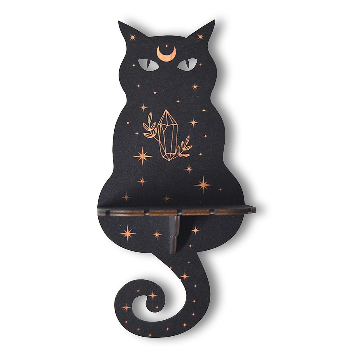 Jamo Homzi Crystal Shelf Black Crystal Display Shelf Crystal Pendulum Holder Stand Display Shelf Witch Bat Moth Stuff Wooden Kit Hanging Rustic Crystal (cat)