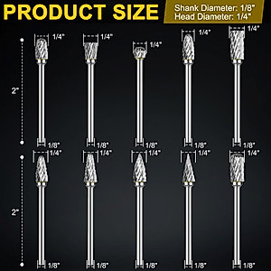 Decymis Carbide Burr Set Compatible with Dremel Rotary 1/8"" Shank 10PCS Die Grinder Rotary Tool Rasp Bits Accessories for Woodworking Drilling Metal Carving Engraving Polishing Double Cut