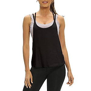 Mippo Open Back Shirt Backless Workout Tops Cute Work Out Clothes Gym Yoga Acitve Wear Athletic Tank Tops Exercise Fitness Clothing for Women Loose Fit Black M