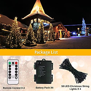 ZAIYW 4 Pack Battery Operated String Lights, 16.5 Ft Dark Green Wire 50 LED String Lights with Remote Timer 8 Modes Fairy Lights for Bedroom Party Patio Yard Garden Christmas Tree Decor (Warm White)