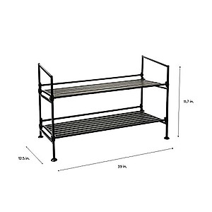 Organize It All 2 Tier Shoe Rack, Dimensions: 25.12 x 11.42 x 17.01, Stackable, Home Organization, Great for Closets, Bedroom, Freestanding, Easy Assembly, Espresso