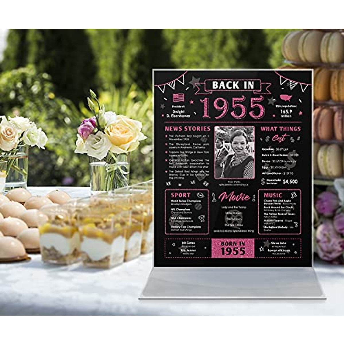 Back in 1955 Birthday Card - 68th Birthday Gift for Women - 68th Birthday Decoration for Her or Him - Table Centerpiece for 68 Years Old Birthday Party - Black and Pink Poster [Unframed 8x10]