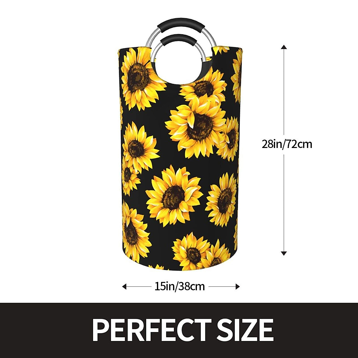 YISUMEI Laundry Basket Clothes Hamper Collapsible Durable Dirty Clothes Storage Laundry Organizer Black Sunflower for Kids Adults Women Gift