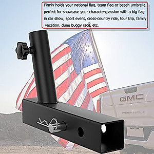 Universal 2 Inches Hitch Flag Pole Holder - Compatible with Jeep, SUV, RV, Pickup, Truck, Camper, Trailer. Anti-Wobble Screws and The Angled Holder Design