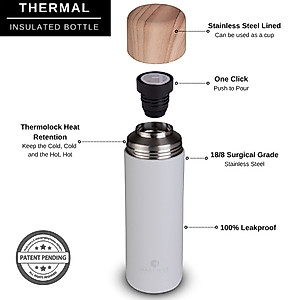 HASTINGS COLLECTIVE FIKA Slim Coffee Travel Mug Tumbler - Stainless Steel Vacuum Insulated Thermos Cup with Spill Proof Lid, 17oz (500ml) (Gray)