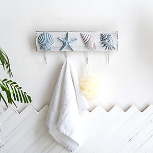 TideAndTales Beach Bathroom Decor 3D Seashell Wall Hooks Towel Rack for Coastal Bathroom, Bedroom or Kitchen - Shells and Starfish Beach Decorations for Home - Ocean Theme Beach House Decor