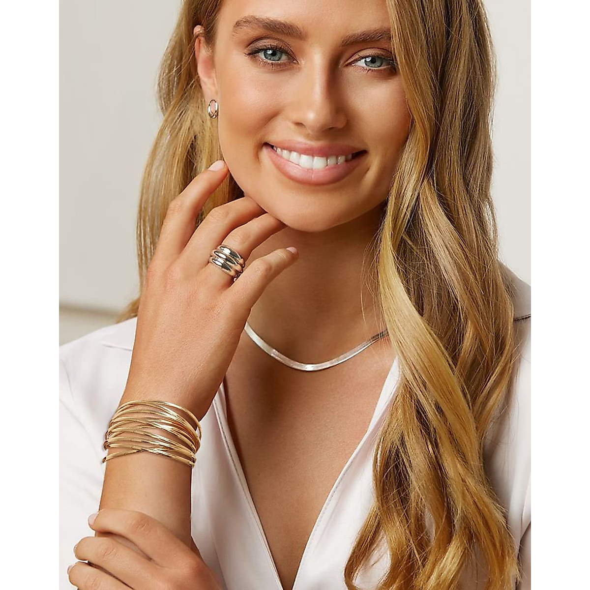 LILIE&WHITE Gold Cuff Bangle Bracelet For Women Gold Line Web Cuff Bracelet Chunky Gold Cuffs Cute Bangle Bracelet