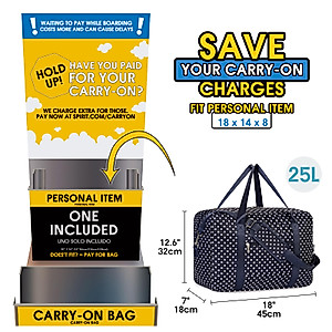 Small Carry On Bag For Spirit Airlines Personal Item Bag 18x14x8 Foldable Travel Duffel Bag Underseat Carry on Luggage for Women and Men 25L (Polka Dot)