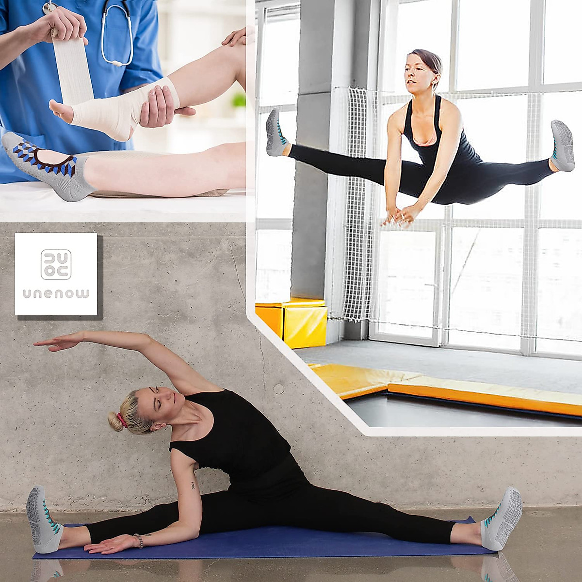 unenow Non Slip Grip Yoga Socks for Women with Cushion for Pilates, Barre, Home