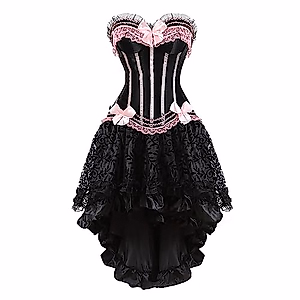 Women's Lace Bow Tie Solid Color Retro Medieval Ball Patchwork Puffy Skirt Set