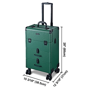BYOOTIQUE Rolling Makeup Train Case Lockable Portable Cosmetic Organizer Trolley 2 Drawer Beauty Salon