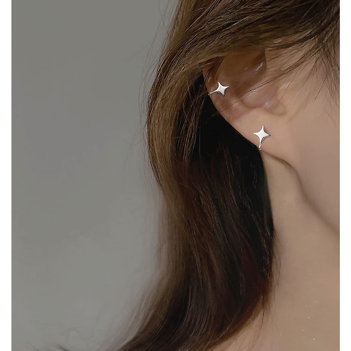 Reffeer Solid 925 Sterling Silver Star Cuff Earrings Cartilage Wraps for Women Helix Earrings Star Clip On Earrings No Piercing (A-Silver)