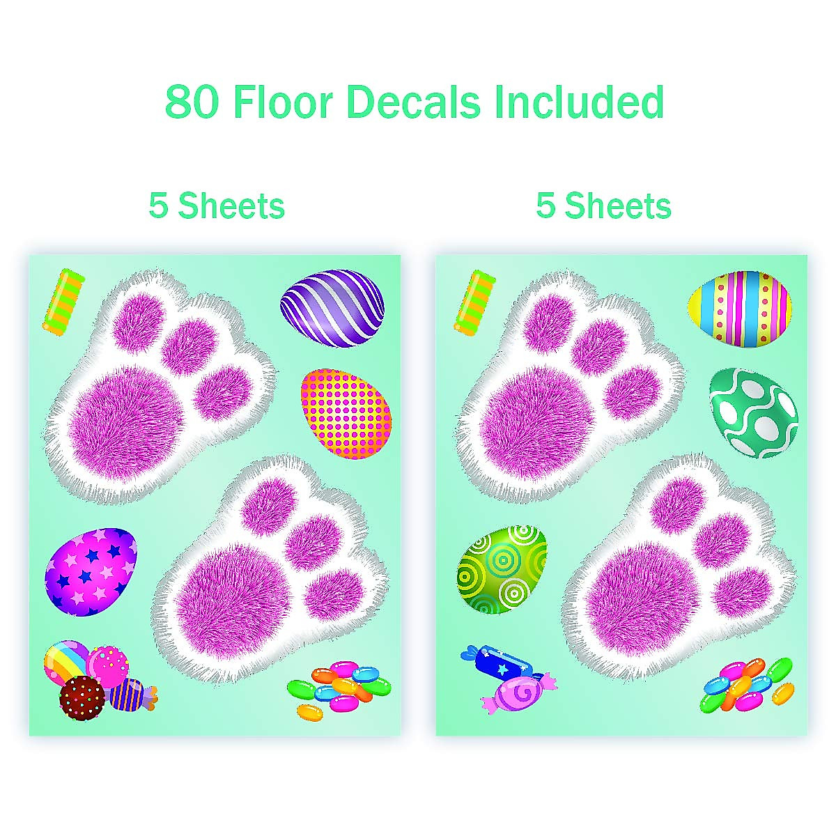Easter Decorations Bunny Footprints Kit – 80 Total Paw Print Egg & Candy Floor Decals