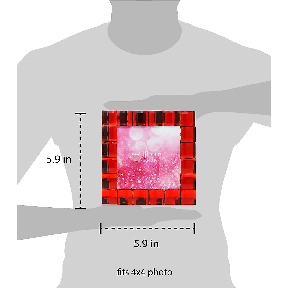 Isaac Jacobs Decorative Sparkling Red Jewel Picture Frame, Photo Display & Home Décor (4x4, Red)
