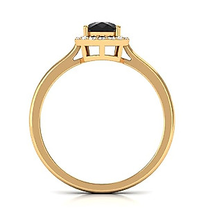 Certified Black Spinel Diamond Halo Engagement Ring, AAA Quality, Black Spinel 5X7mm Pear Shape Ring - Ready To Gift, 14K Yellow Gold, Size:US 7.50