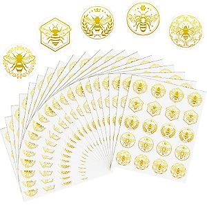 Gueevin 400 Pcs Bee Gold Foil Stickers Gold Envelope Seal Stickers Clear Envelope Seals Self Adhesive Stickers for Greeting Invitation Thanksgiving Christmas Birthday Wedding Party Gift Wrapping