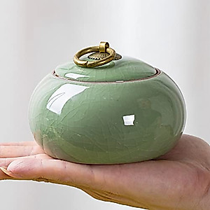 Luxshiny Mini Ceramic Canisters Ceramic Jars Vintage Chinese Style Storage Jars Ceramic Tea Canister Candy Jar Tea Jar Kitchen Canister Coffee Tea Sugar Container Light Green