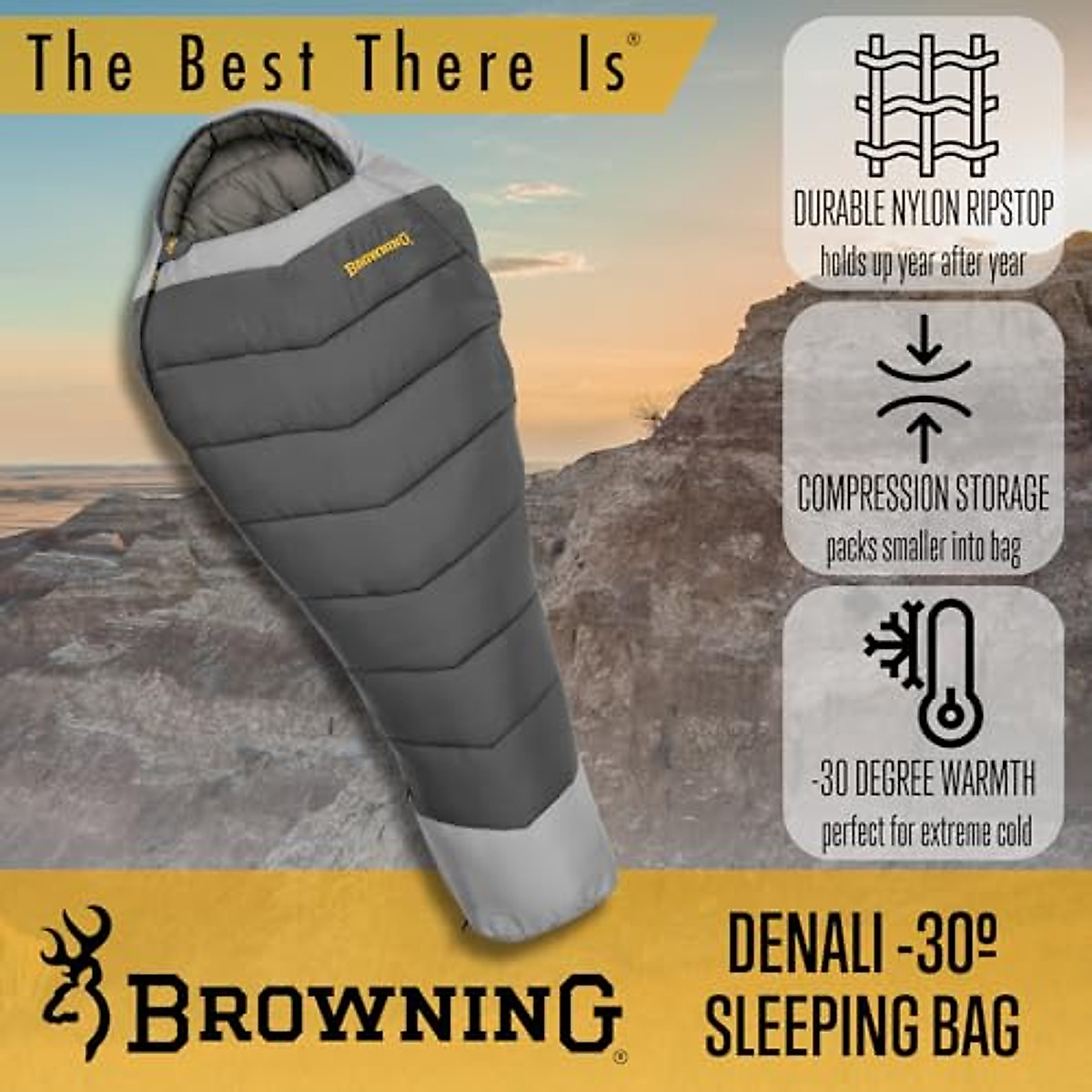 Browning Camping Denali -30° Mummy Sleeping Bag, Charcoal/Gray