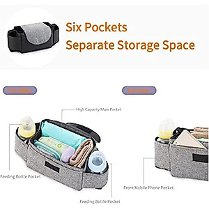 YWHWLX Stroller Organizer Bag With Cup Holders, Stroller Accessories Organizer and Bottle Holder Fits Most Strollers for Bottle,Diaper,Phone,Keys,Toys (Grey)