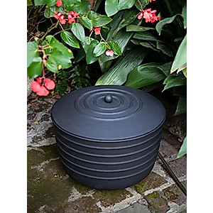 Gardener's Supply Company Garden Hose Pot with Lid | Matte Black Low Carbon Steel Watering Hose Storage with Hose Access Port | for Outdoor Garden, Backyard, & Patio | Holds 100ft Hose