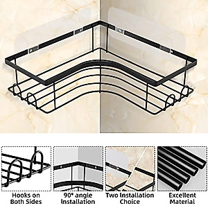 YISUN Corner Shower Caddy,Shower Organizer Corner Stainless Steel Bathroom Shower Caddy No Drilling Shower Shelves Corner with Toothbrush Holder,Soap Holder for Inside Shower,Matte Black