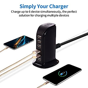 Wyssay 10A(50W) 6-Port Independent Desktop USB Charging Station,Multi USB Fast Charger Compatible with iPhone 13/13pro Max 12/12 Mini/12Pro/12 Pro Max/11/11 Pro iPad AirPod,Tablets（Black）