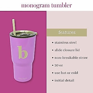kate spade new york 20 Ounce Insulated Initial Tumbler for Cold and Hot Drinks with Reusable Straw, Stainless Steel Travel Cup with Slide Top Lid (B)