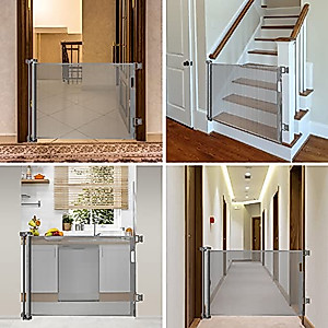 Retractable Baby Gate 65" Dog Gate Mesh Safety Pet Gate Indoor Outdoor Child Safety Baby Gates for Stairs, Doorways, Hallways