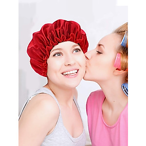 Blulu 3 Pieces Sleep Cap Satin Bonnet Night Sleeping Soft Hair Turbans for Women and Girls (Black red navy)
