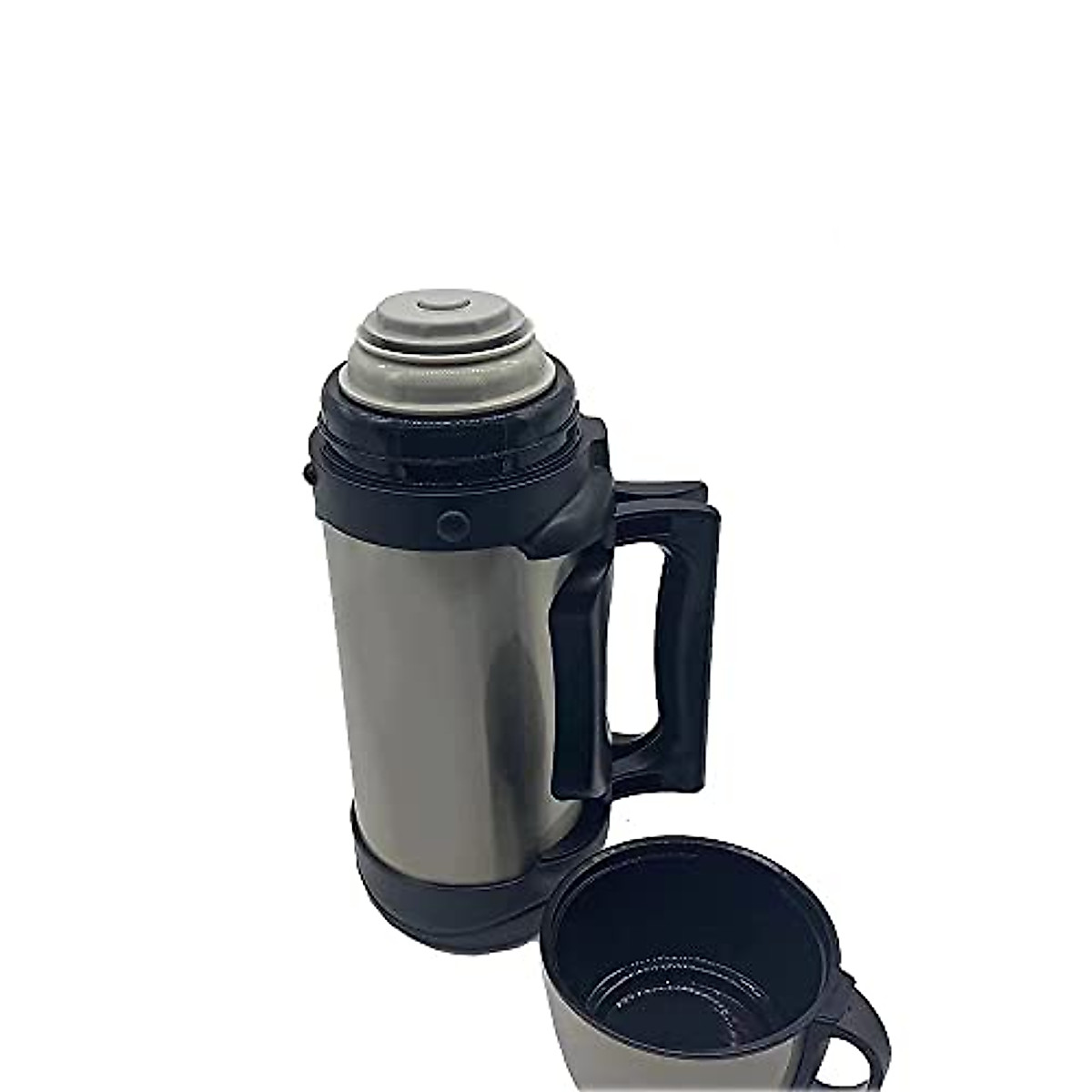 Thermos with Handle Hidden Strap Stanley Classic Silver Vacuum Insulated Wide Mouth Bottle-1.2L Capacity