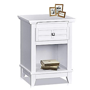 MUSEHOMEINC Classic Style Nightstand with Drawer, and Pull-Out Tray/End Table for Bedroom Open Cabinet Storage Home Furniture,White