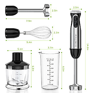 4-In-1 Hand Blender with Egg Whisk, 24oz Beaker & 17oz Chopper Bowl for Smoothies, Puree, Baby Food and Milk Frother Handheld for Coffee-Bundle
