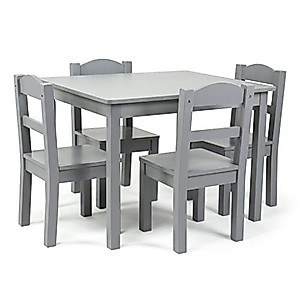 Humble Crew Kids Wood Table and 4 Chair Set, Grey & Supersized Wood Toy Storage Organizer, Extra Large, Grey/White